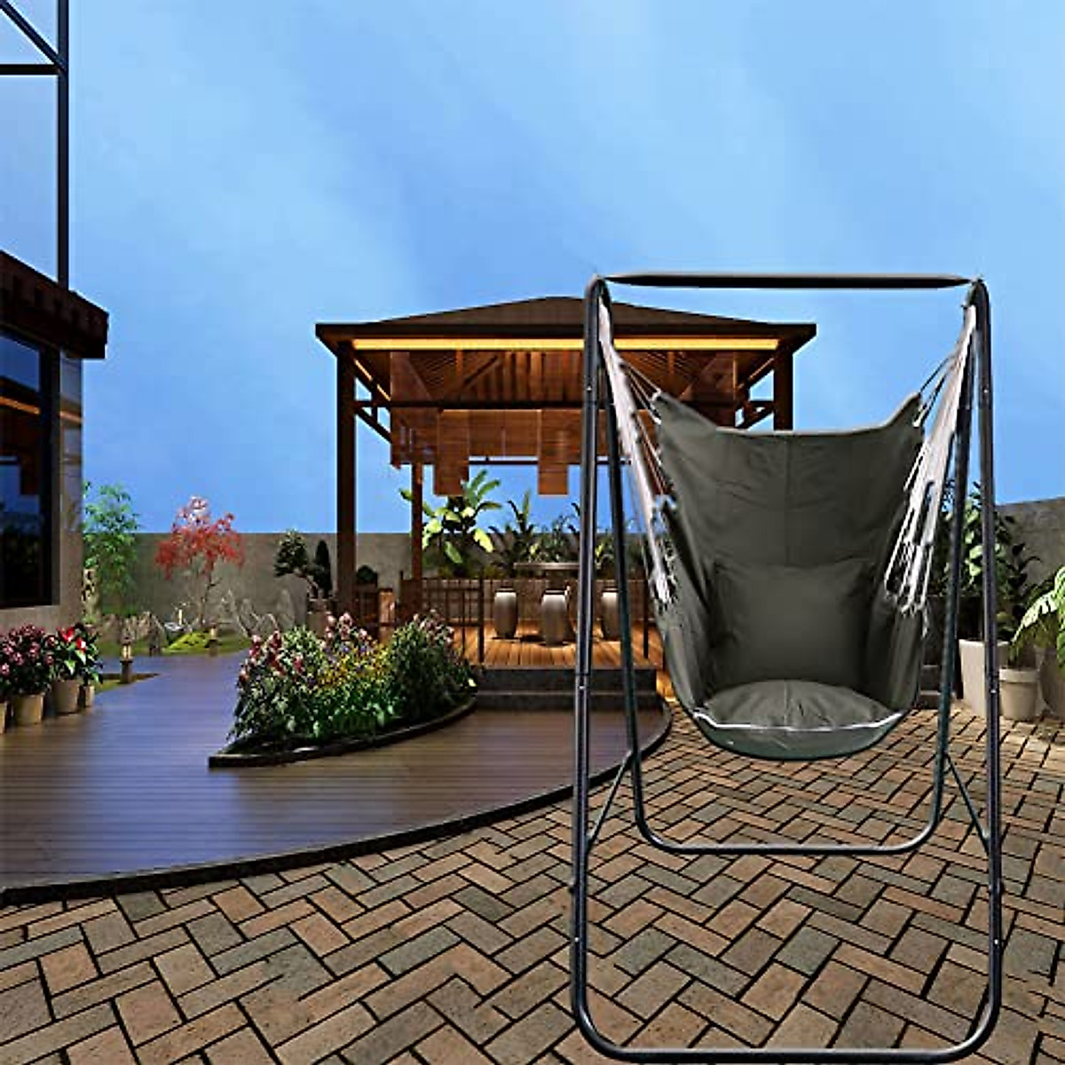 Hammock Chair with Stand,Hammock Chair Stand with Hanging Swing Chair Included,Weather Resistant Hammock Stand Max 450 Lbs,Saving Space Swing Stand for Indoor Outdoor Patio Yard(Green) Patented