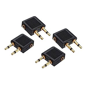 yueton Pack of 4 Golden Plated Airline Airplane Female to Double Male Flight Adapter for Headphone Stereo Plug