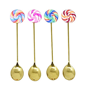 Honbay 4PCS Creative Lollipop Stainless Steel Spoon Coffee Spoon Dessert Spoon Ice Cream Spoon Sugar Spoon Mixing Spoon for Home, School, Office or Restaurant