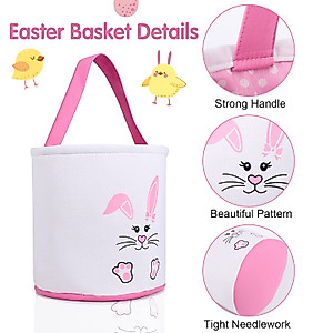 3Pcs Easter Basket for Kids Easter Bunny Canvas Candy Basket Bulk, DIY Personalized Easter Large Buckets Tote Bags Egg Hunt Gifts Basket Easter Party Favors Decorations with 2Pcs Double Line Pens