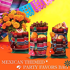 LEIFIDE 24 Pcs Mini Mexican Tote Favor Bags 10 x 8'' Mexican Bags Fiesta Mexican Candy Bags Assorted Color Gift Bags Bolsas Para Fiestas with Tassel for Mexican Cinco De Mayo Party Decoration Supplies