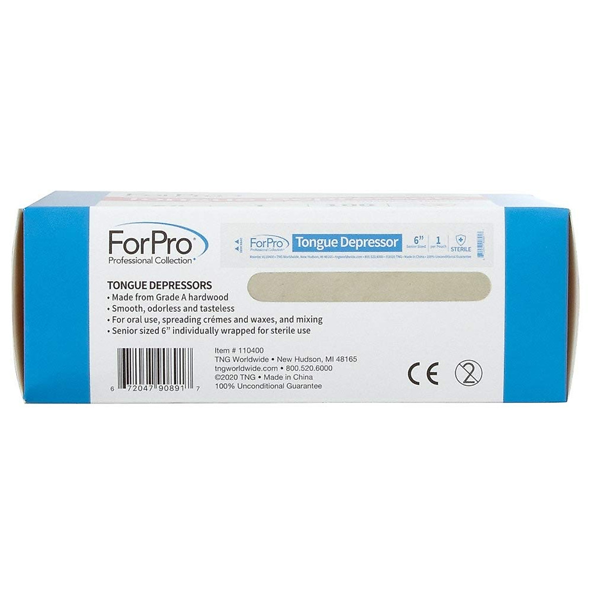 ForPro Professional Collection Senior Tongue Depressors, Large Wax Applicator Sticks, 6" Sized, Sterile, Individually Wrapped, 100 Count, Pack of 6