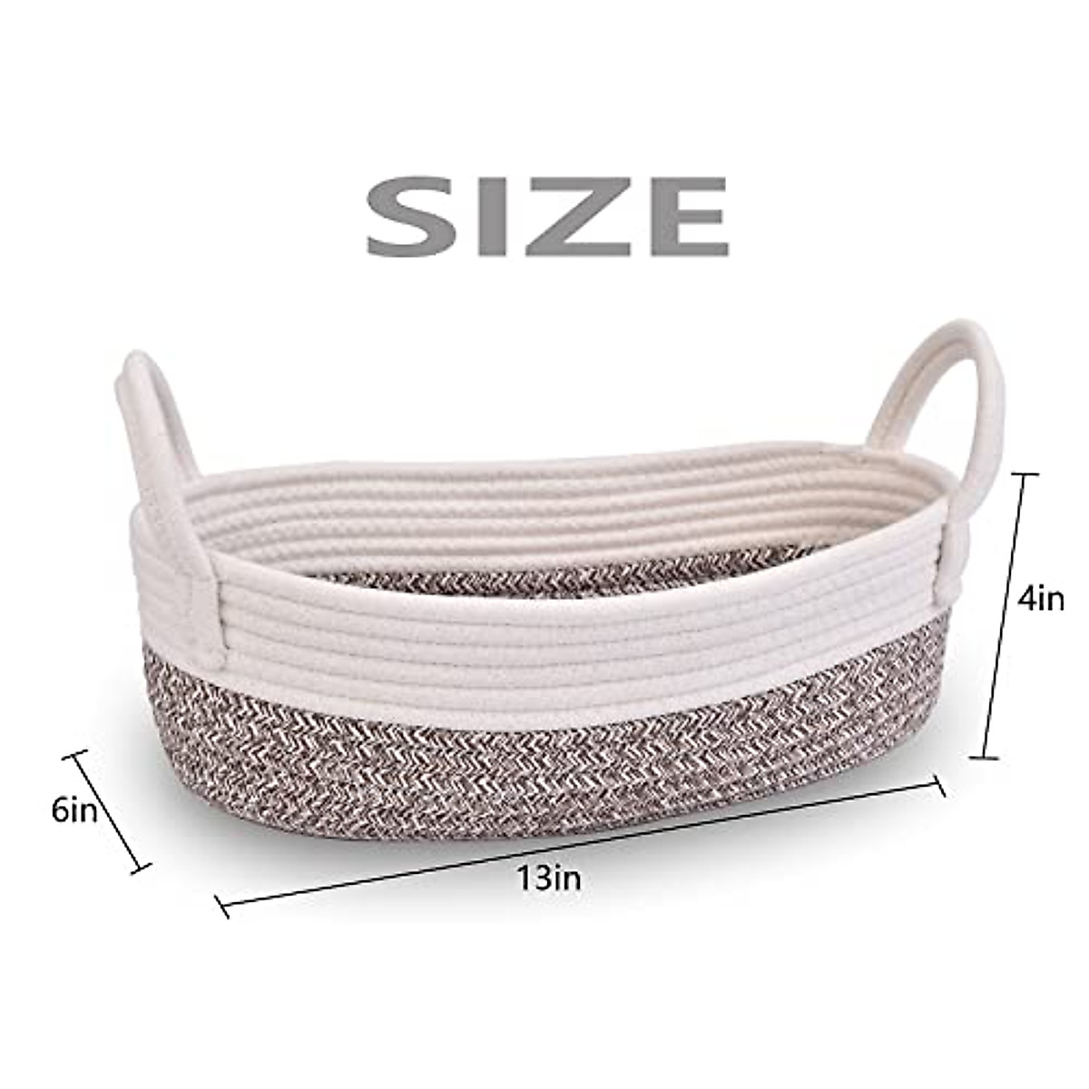 DIY Woven Storage Basket for Toilet Tank Top, Cotton Rope Organizing Basket for Bathroom Farmhouse Home Decor,Table, Paper and Counter 13.2"x6"x4.1" (White With Beige)