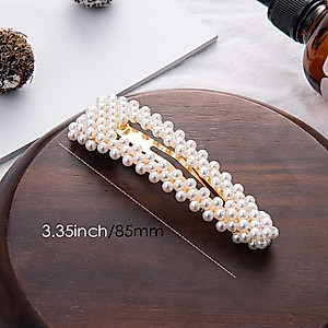KINGMAS 2 Pack Pearl Hair Clips Large Hair Pins Barrette Ties for Women Girls, Handmade Fashion Pearl Hair Accessories Hair Clips for Party Wedding Daily (2 Pcs A)