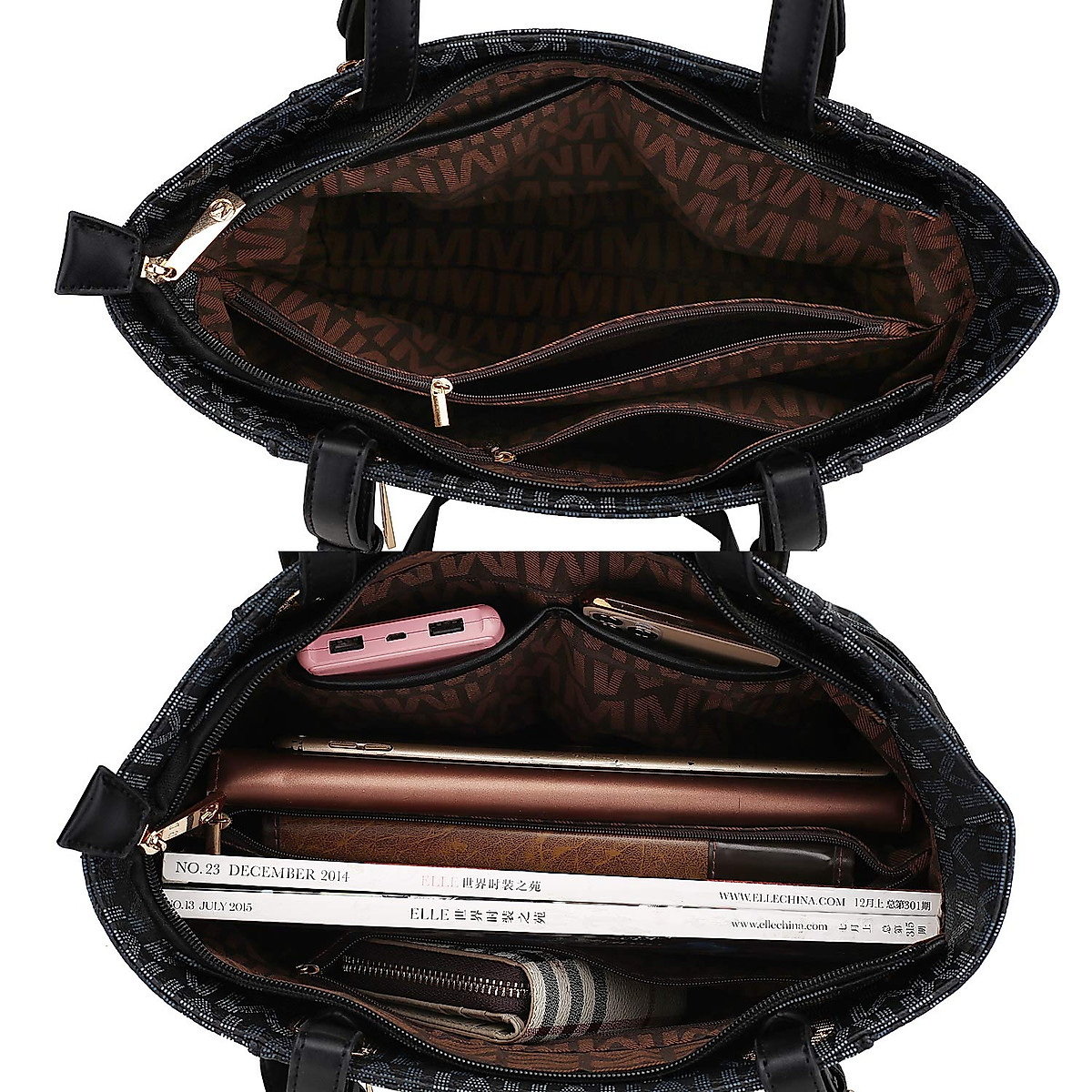 MKF Shoulder Bag for Women: PU Leather Top Handle Tote Handbag – Lady Fashion Satchel Pocketbook, Signature Purse White