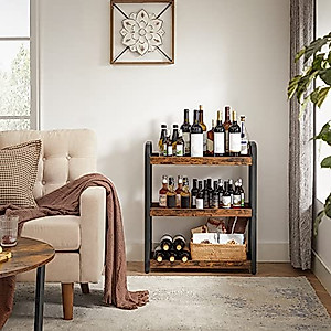 VASAGLE Serving Cart, Slim Kitchen Cart for Narrow Spaces, Rolling Storage Cart and Organizer Utility Cart with Wheels, Easy Assembly, for Kitchen, Bathroom, Rustic Brown and Black ULRC66BX