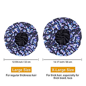 POZILAN Luxury Shower Cap for Women, Waterproof Reusable Shower Caps Double Layers Soft Silk Satin Lined, Extra Large for Long Hair, Adjustable for Most Heads Size