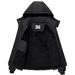 CAMEL CROWN Women's Ski Jacket Waterproof Warm Winter Snow Coat Hooded Mountain Outdoor Windbreaker Windproof Jacket Black M