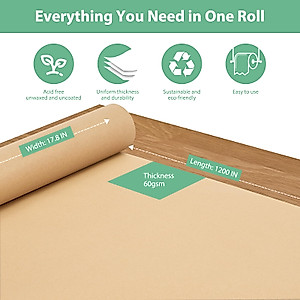 OcePor Brown Paper Roll 17.8"×1200"(100 ft), Craft Paper, Kraft Paper Roll, Wrapping Paper, Packing Paper for Moving, Gift Wrapping, Wall Art, Table Runner, Floor Covering, Bulletin Board, Arts Crafts