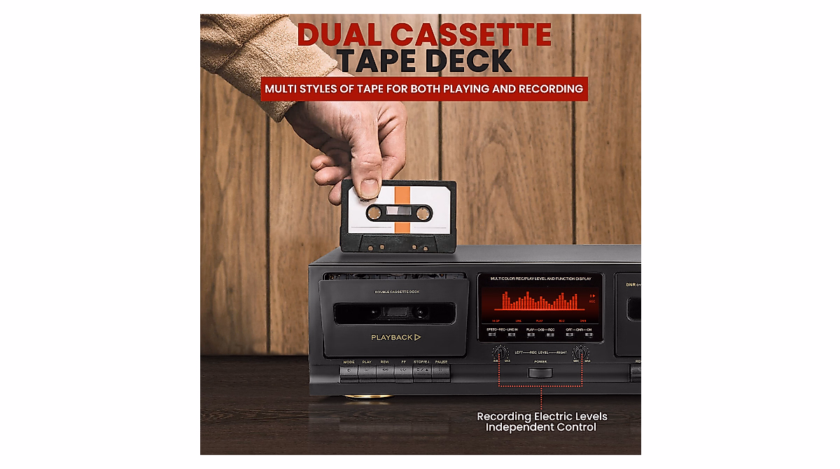 Pyle Dual Cassette Deck Stereo - Compact Hi-Fi Tape Recorder Player