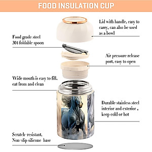 Horse Colorful Kids Womens Insulated Food Jar Containers with Spoon 17oz/500ml Food Jar For Hot Food Stainless Steel Vacuum Food Warmer Soup Containers for Keep Food Warm