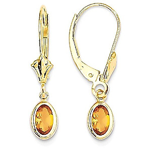 14K Yellow Gold Oval Orange Citrine Drop Dangle Earrings November Birthstone Jewelry