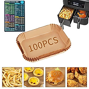 100PCS Ninja Air Fryer Liners Disposable Rectangle,POPQEEN Air Fryer Accessories,Food Grade Baking Parchment Paper for Ninja Foodi Dual DZ201 DZ401