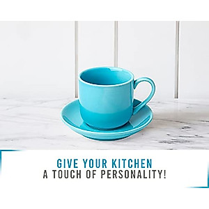 4oz. Espresso Cups Set of 4 With Matching Saucers - Premium Porcelain, 8 Piece Gift Box Demitasse Set - Red, Blue & Grey – Italian Caffè Mugs, Turkish Coffee Cup – Lungo Shots, Dopio Double Shot