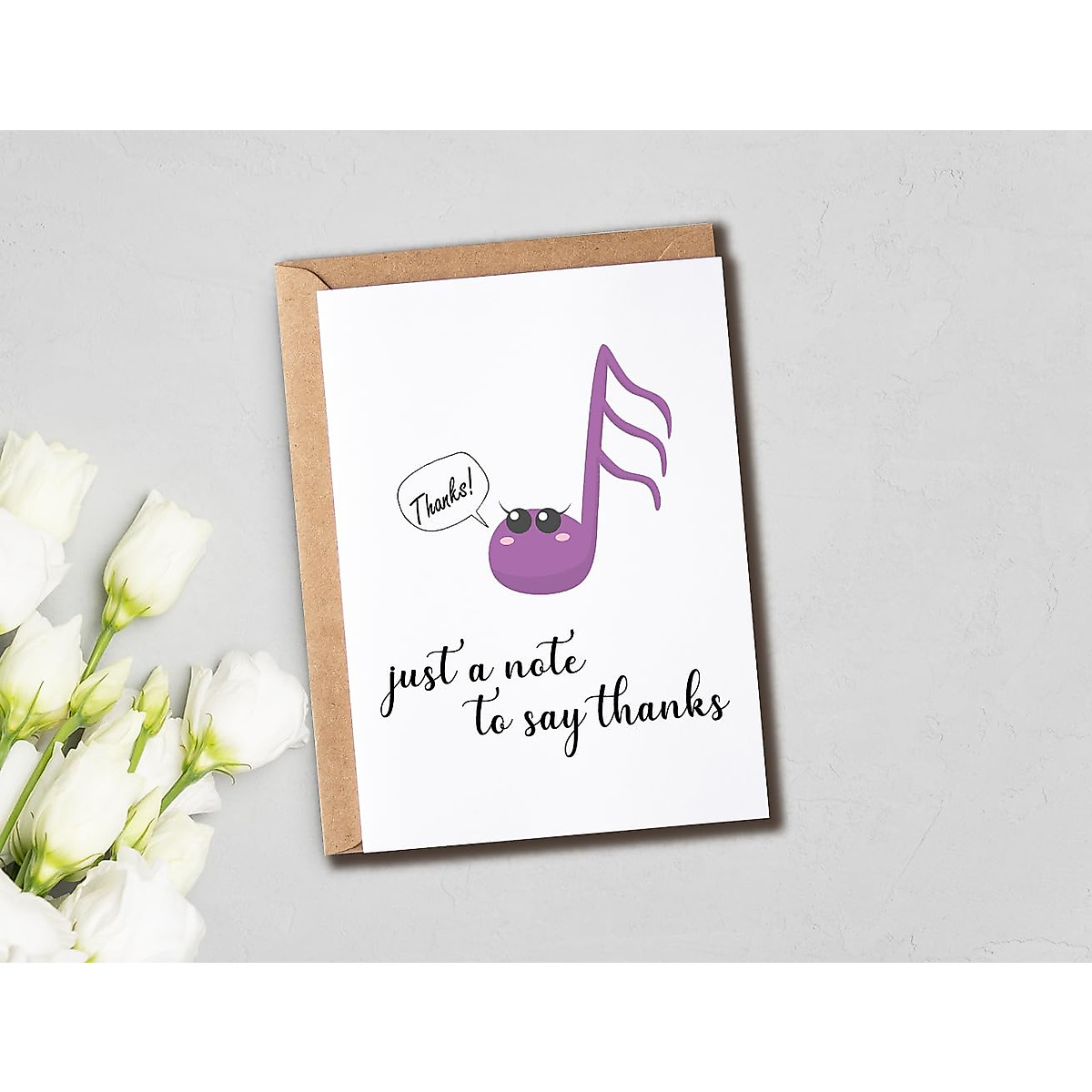 NDHGifts Just A Note To Say Thanks Card - Funny Punny Card - Thank You Card For Family - Card For Friend - Blank Card - Music Card - Gift For Teacher