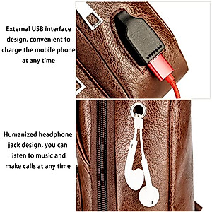 Crossbody Backpack for Men Women ,Sling Bag for Men Sling Backpack with USB Charging Port Sling Backpack Hiking Backpack Multipurpose Crossbody Chest Bag For Hiking Camping Outdoor Travel Brown