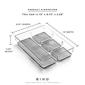 BINO | 4-Section Plastic Drawer Organizer Bin, Light Grey - 2 Pack | THE ARTISAN+ | Multi-Purpose | Soft-Grip Lining and Non-Slip Rubber Feet | Durable | BPA-Free | Desk Drawer Organizer | Vanity Org