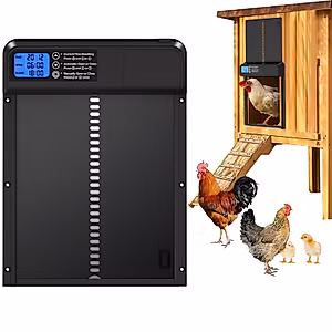 Hopet Automatic Chicken Coop Door with Timer Large LCD Display 2023 Upgraded Electric Battery Powered Aluminum Chicken Coop Door Accessories Poultry Door Opener Training Flock