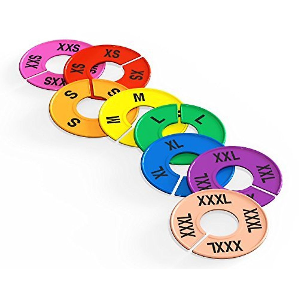 Discount Sizing Set of Colored Clothing Round Rack Size Dividers (XXS - XXXL) Various Quantities Available (40)