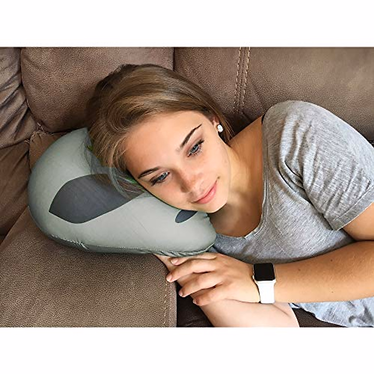 Mushy Pillows Grey Alien Head Soft Support Microbead Throw Cushion for Sci-fi Flying Saucer E.T. Fan Grey
