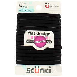 Scunci No-Damage Black Hair Ties, Flat Design All Day Hold 14-Pcs per Pack (2-Packs)