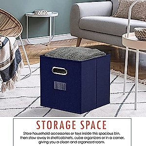 Ornavo Home Foldable Storage Bins Basket Cube Organizer With Dual Handles and Window Pocket - 6 Pack - 12" L x 12" W x 12" H - Navy Blue