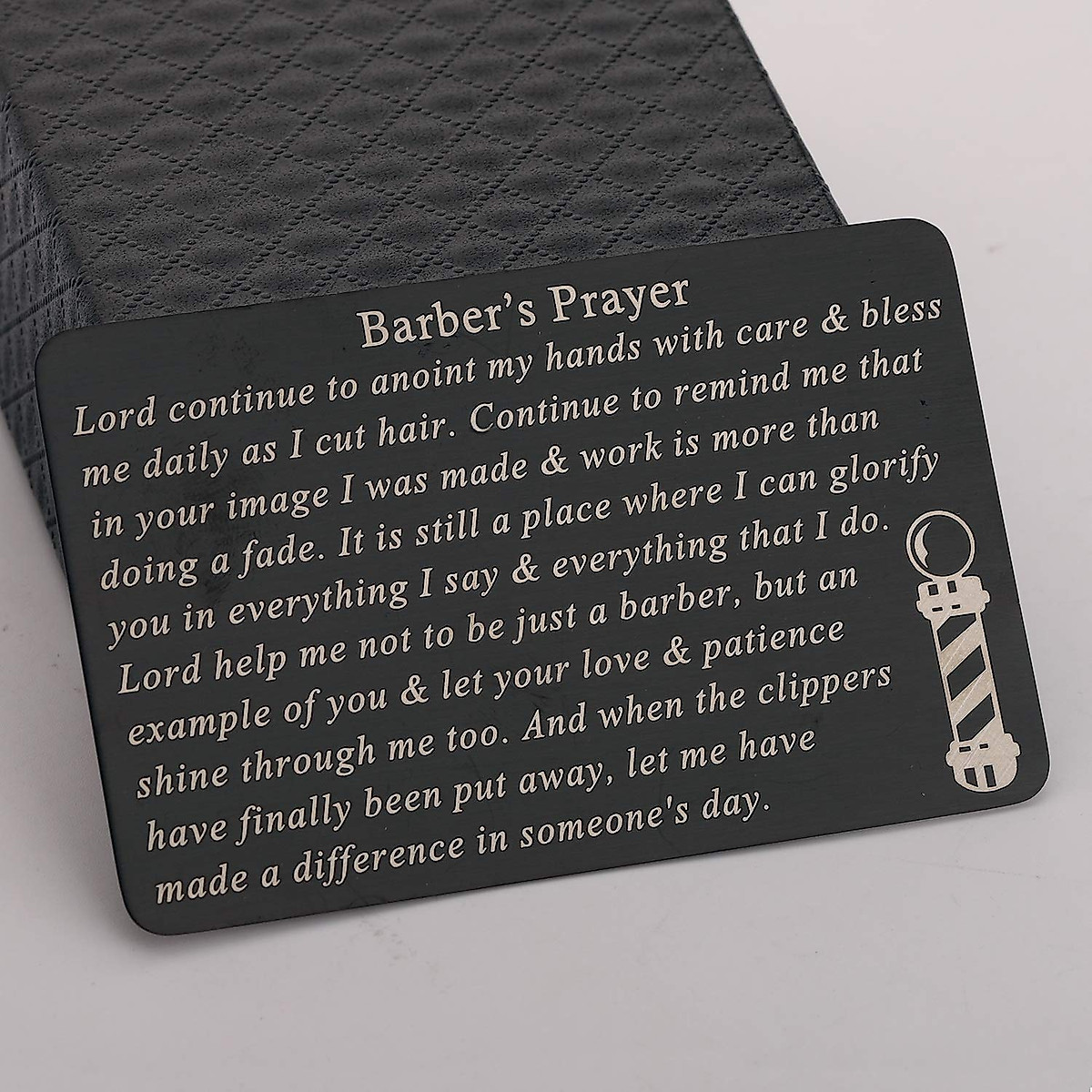 Gzrlyf Barber's Prayer Wallet Card Metal Wallet Insert Inspirational Gifts for Hairdresser Hairstylist (Black)