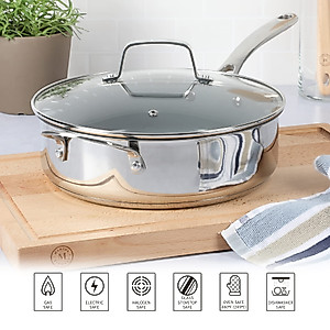 Martha Stewart Delaroux Stainless Steel 4-Quart PFAs Free Premium Ceramic Nonstick Saute Pan w/Tempered Glass Lid