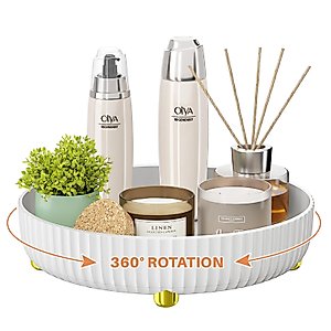 Bathroom Organizers and Storage - Rotating Makeup Organizer Tray for Perfume,Skincare,Cosmetics and Bathroom Storage,Lazy Susan Organizer,White