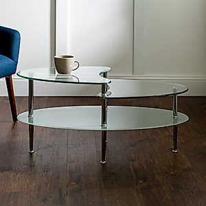 Walker Edison Modern Glass Coffee Table Living Room Accent Ottoman Storage Shelf, 37 Inch, Glass