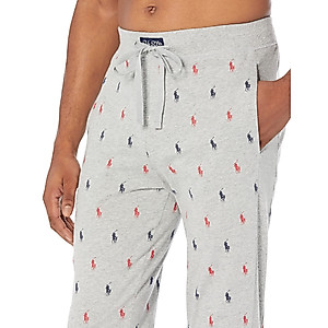 Polo Ralph Lauren Rib Waistband Pajama Joggers w/Ribbed Side Panel Andover Heather/Rl2000 Red/Cruise Navy All Over Pony Print MD