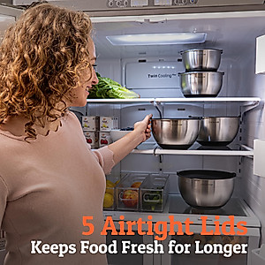 Priority Chef Premium Stainless Steel Mixing Bowls With Airtight Lids - Thick Metal Nesting Bowls for Kitchen, 1.5/2/3/4/5 Quart, Black