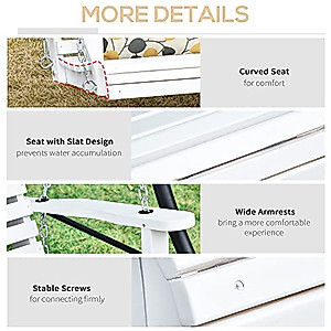 Outsunny 3-Seater Wooden Porch Swing, Patio Swing Bench with Folding Coffee Table, Cup Holders and Chains Included, 440lbs Weight Capacity, White