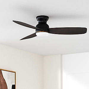 Ceiling Fan with Lights, Indoor & Outdoor Ceiling Fan，48" Low Profile DC Smart Ceiling Fan Works with Alexa, Siri, Google Home & Smart APP, 2 Colors of Reversible Blades, Dark Walnut & Light Wood