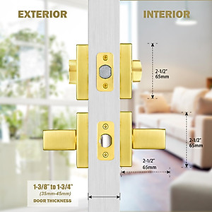 Satin Brass Door Handle Set with Single Cylinder Deadbolt and Lever Gold Keyed Front Entry Door Locksets