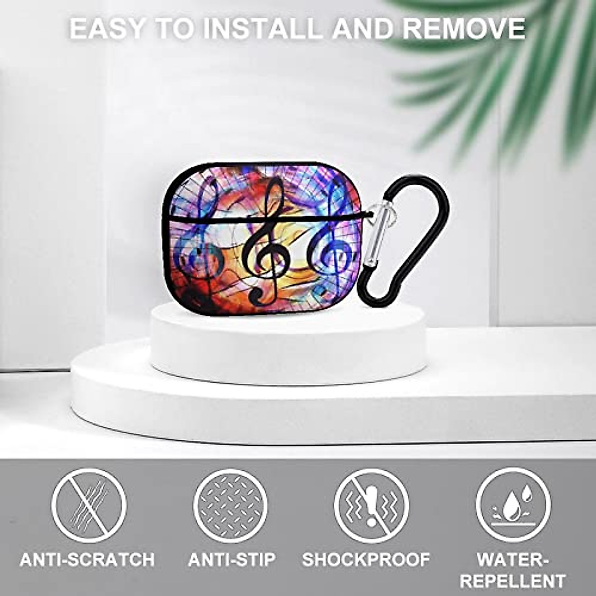 Dream Music Notes Airpods Pro Case Bluetooth Fashion Portable Shockproof and Anti-Scratch Headphone Charging Case Protective Case for Airpods Pro with Keychain Chain Gift Unisex