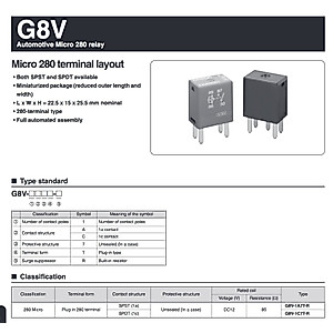 OMRON ELECTRONIC COMPONENTS - G8V-RH-1C7T-R-DC12 (2 Pieces)- MICRO AUTOMOTIVE RELAY, SPDT, 12VDC, 20A