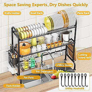 KETAZERO Over The Sink Dish Drying Rack, Stainless Steel 2 Tier Over The Sink Dish Drying Rack with Utensil Holder Dish Drainers for Kitchen Counter,Save More Counter Space, Black