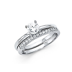 Sonia Jewels 14k White Gold Round Cubic Zirconia CZ Wedding Band and Engagement Bridal Ring Two Piece Set Size 7.5