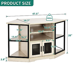 YITAHOME Corner TV Stand for TVs up to 55/50 Inch with Power Outlet, Modern Farmhouse Entertainment Center, Wood TV Media Console with Storage Cabinets Shelves for Living Room, White Oak
