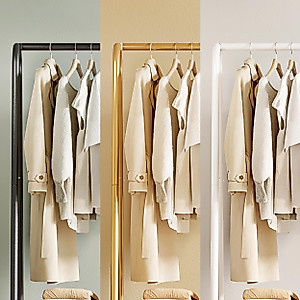 JOISCOPE Gold Metal Clothes Rack, Sturdy and Portable, with Double Layer Shelf for Hanging and Storing Clothes, Shoes, Bags, Umbrellas, Bedroom, Office, Living Room