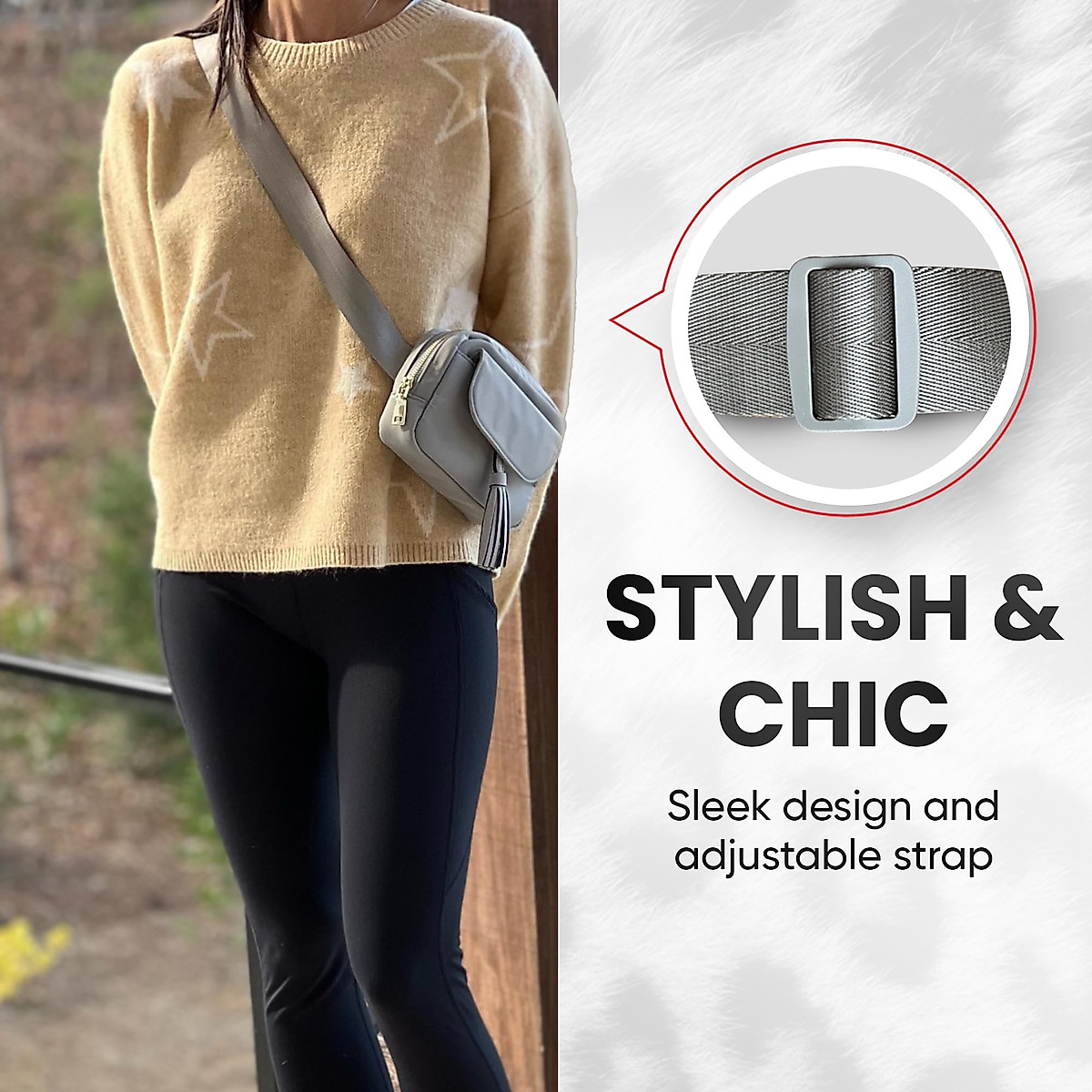 Cris Tassel Crossbody & Waist Bag with Adjustable Strap & Interchangeable Tassels – Includes Inside Pocket, Front Pocket and Back Pocket with Zipper – Durable Nylon Material Ideal for Travel, Cycling