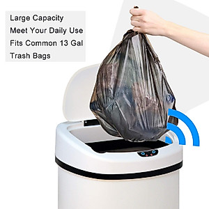 13.2 Gallon Trash Can Kitchen Bathroom Bedroom Stainless Steel Automatic Garbage Can with Odor Control System, 50 Liter Semi-Round No Touch Motion Sensor with Plastic Lid Brushed Waste Bin-White