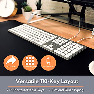 X9 Performance Wired Keyboard with USB Port Built in x2 - Elegant, Plug and Play Computer Keyboard - Convenient Full Size Keyboard Wired with 17 Shortcuts for Windows PC Desktop and Laptop