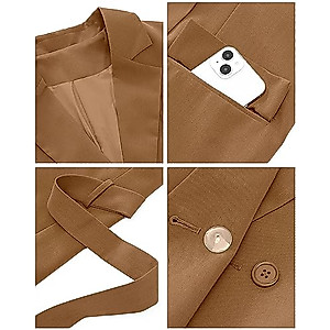 luvamia 2023 Blazers for Women Business Casual Outfits Fashion Dressy Long Suit Jacket Office Belted Blazer Dress Work Womens Blazers for Work Professional Womans Dresses Amber Brown Size 12 Size 14
