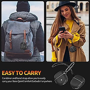 [Upgrade Secure Lock] Bose QuietComfort Earbuds II 2022 Case, YIPINJIA Full-Body Shockproof Armor Protective Cover for New Bose QuietComfort Earbuds 2, TPU Hard Shell with Lanyard and Keychain(Black)