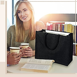 12 Pack Burlap Tote Bag Large Jute Tote Bags with Handles Blank Burlap Reusable Grocery Bags Water Resistant for Bridesmaid Gift Travel Shopping DIY Crafts Bags,jute Black, 15.4x12.2x5.9 Inches