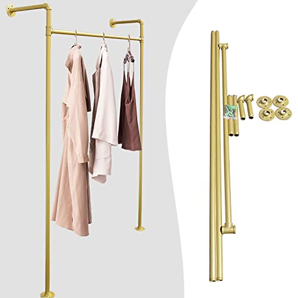 DYRABREST Wall Mounted Clothing Rack Modern Gold Metal Storage Garment Rack Retail Clothes Display Stand Commercial Clothes Racks, Bedroom Portable Coat Rack for Hanging Clothes, Coats, Skirts