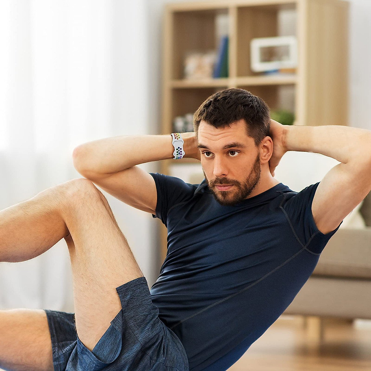 Adorve Compatible with Apple Watch Bands 49mm 45mm 44mm 42mm Women Men, Breathable Air Holes Silicone Sport Band for iWatch Ultra 2 SE Series 9 8 7 6 5 4 3 2 1, Black/White/Blue Gray/BlueRainbow