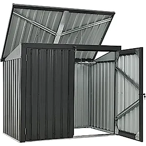 Hanover Trash and Recyclables Galvanized Steel Storage Shed with Pent Roof and 2-Point Locking System in Dark Gray, Stores 2 Trash Cans, 3.3-Ft. x 5.2-Ft. x 4.4-Ft.